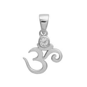 shine jewel aum ohm om pendant with cubic zirconia on bindu 925 sterling silver