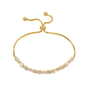 weimanjewelry real gold plated adjustable teardrop and round cut cz cubic zirconia bridal chain bracelet for women (gold)