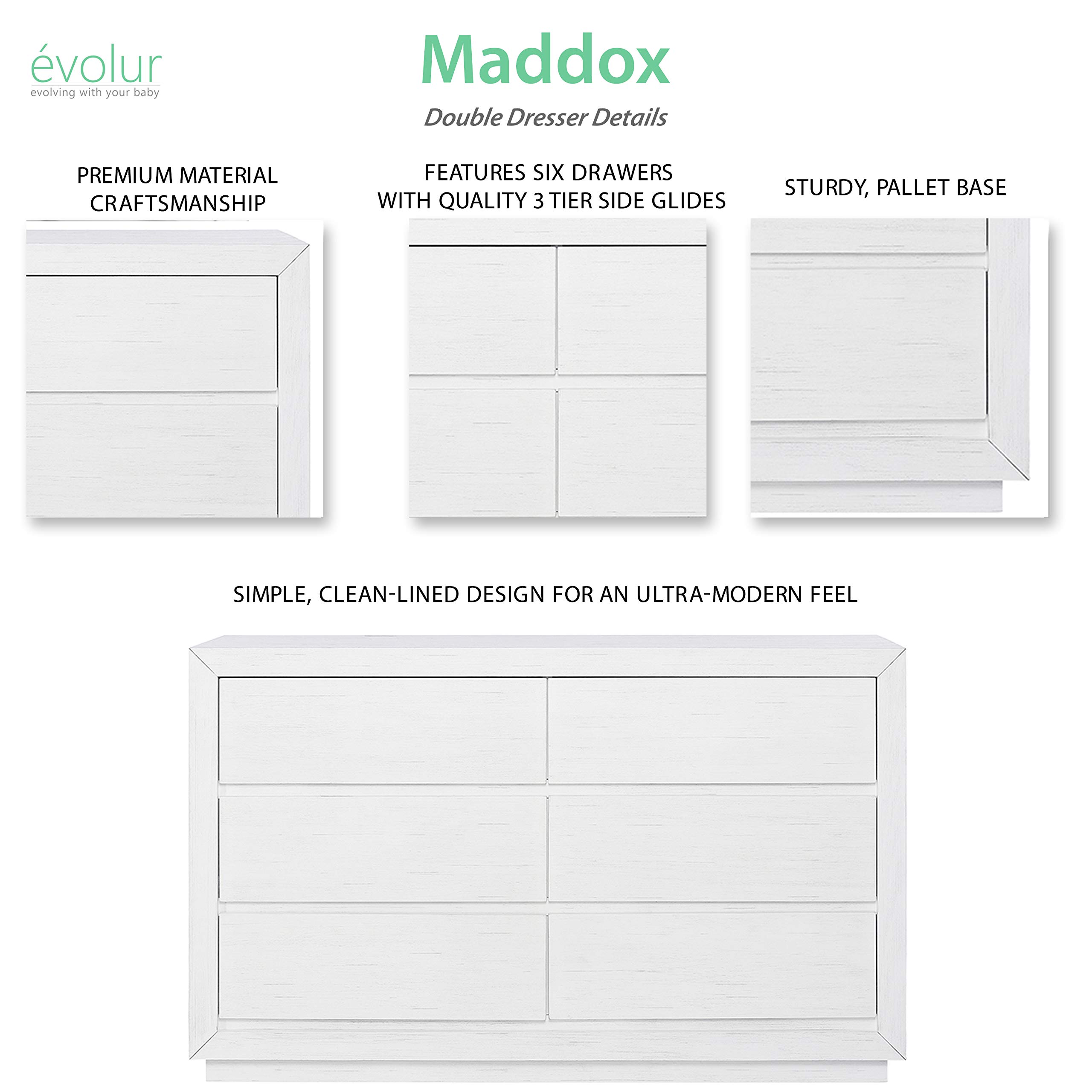 Evolur Maddox Double Dresser, Weathered White