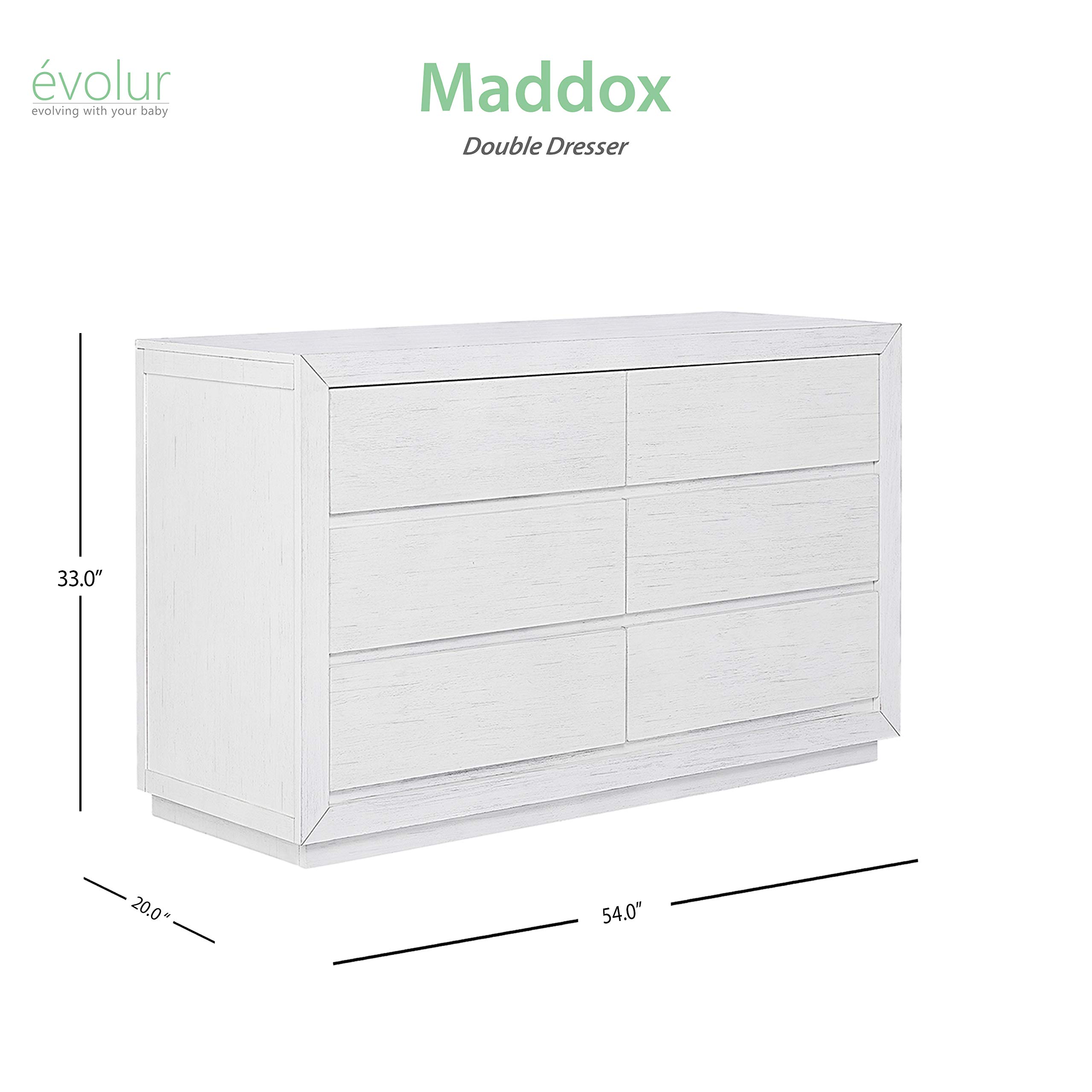 Evolur Maddox Double Dresser, Weathered White