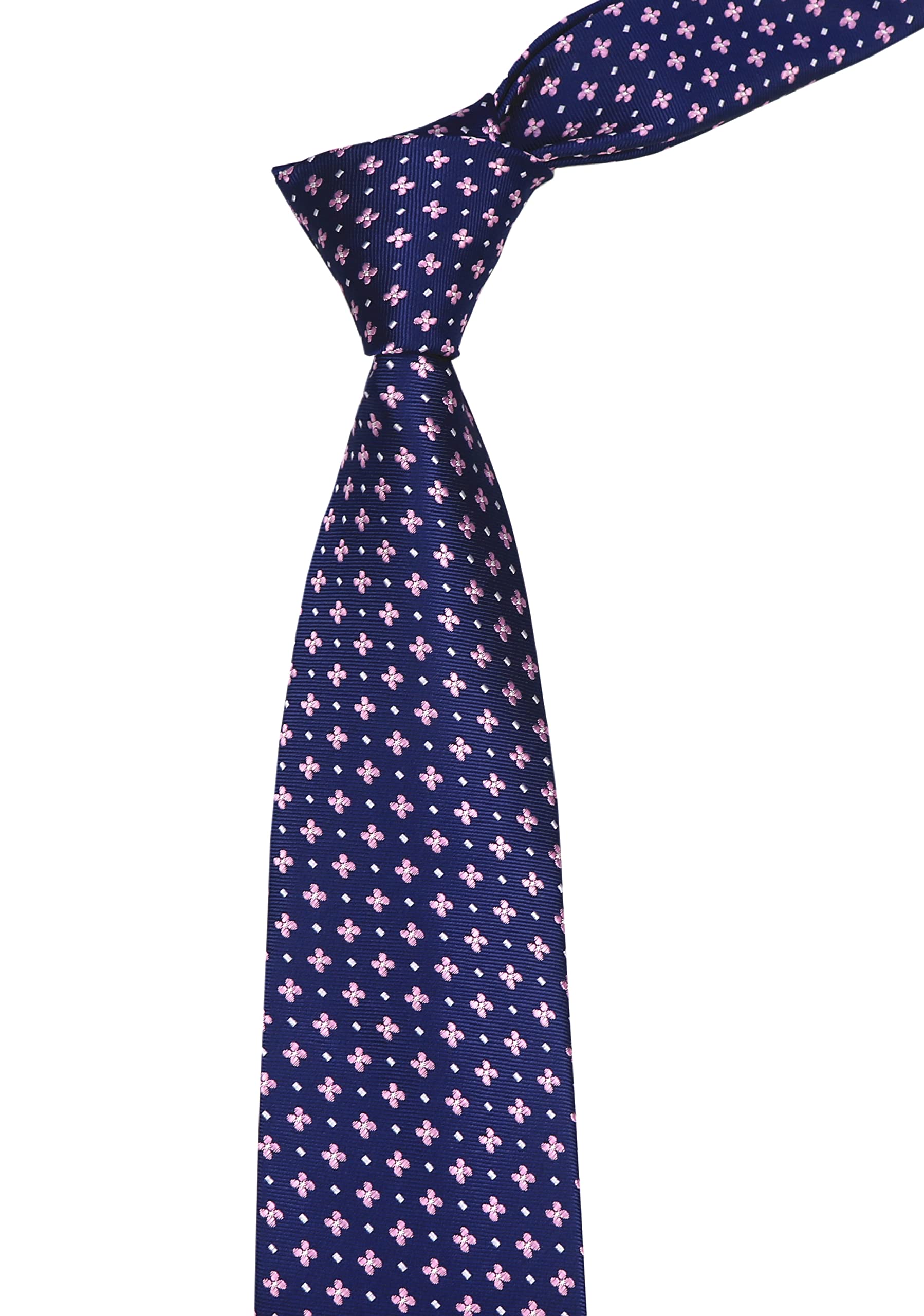 Elfeves Men's Navy Blue Pink Floral Wholesale Groomsman Silk Ties Wedding Casual Necktie