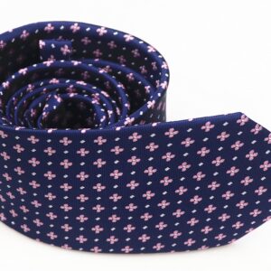 Elfeves Men's Navy Blue Pink Floral Wholesale Groomsman Silk Ties Wedding Casual Necktie