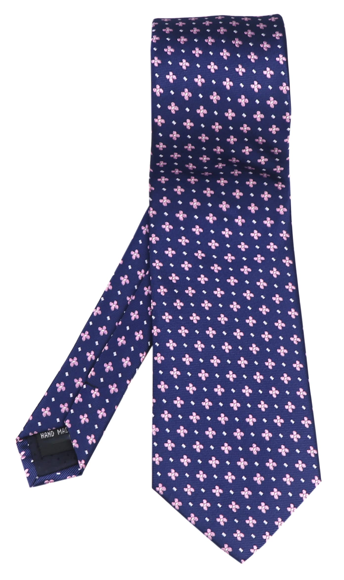 Elfeves Men's Navy Blue Pink Floral Wholesale Groomsman Silk Ties Wedding Casual Necktie