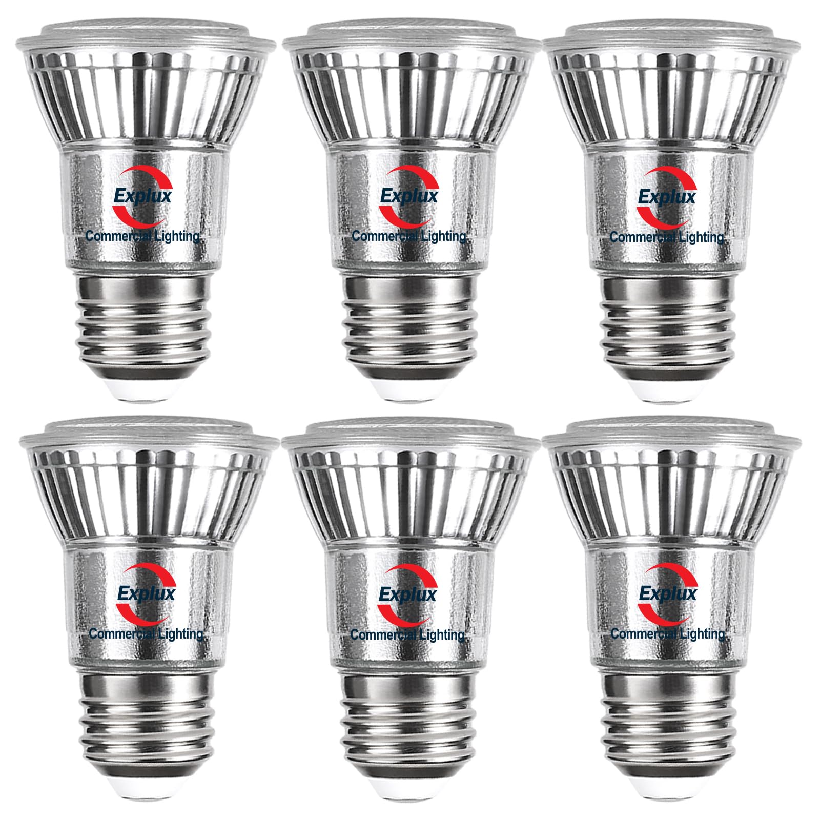 Explux LED PAR16 Long Neck Spotlight Bulbs, Dimmable, 60W Equivalent 500 Lumens, Classic Full Glass, 2700K Soft White, 6-Pack