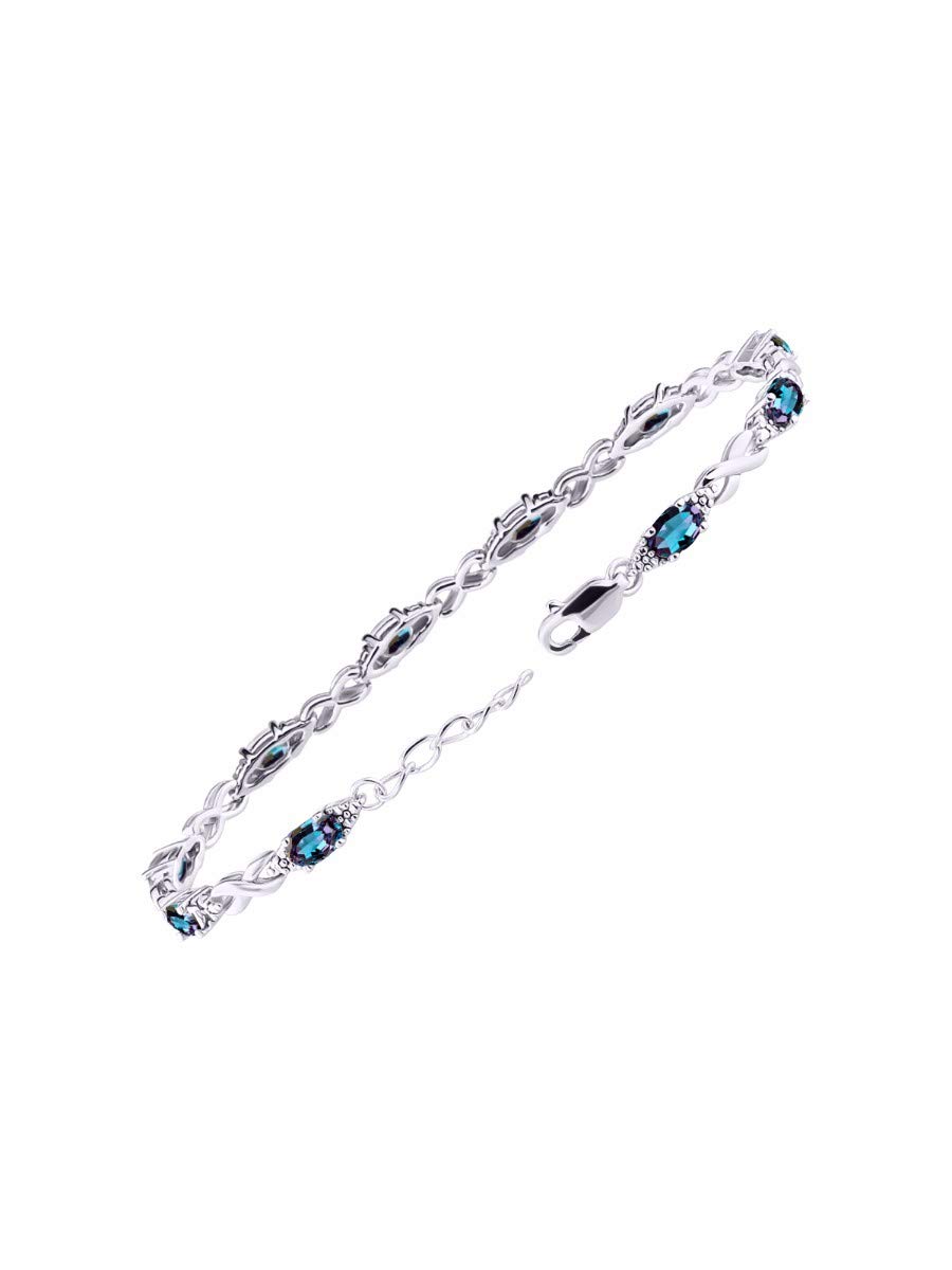 Rylos Stunning Simulated Alexandrite/Mystic Topaz & Diamond XOXO Hugs & Kisses Tennis Bracelet Set in Sterling Silver - Adjustable to fit 7" - 8" Wrist