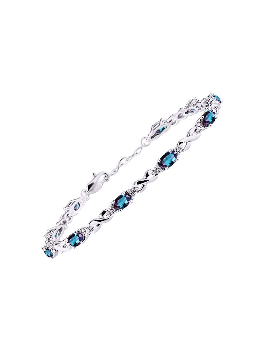 Rylos Stunning Simulated Alexandrite/Mystic Topaz & Diamond XOXO Hugs & Kisses Tennis Bracelet Set in Sterling Silver - Adjustable to fit 7" - 8" Wrist