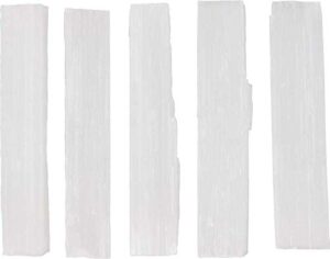 circuitoffice 5 piece selenite sticks 3-4", for wicca, reiki, healing, metaphysical, chakra, positive energy, lucky feng shui, meditation, protection, powers, decoration or gift