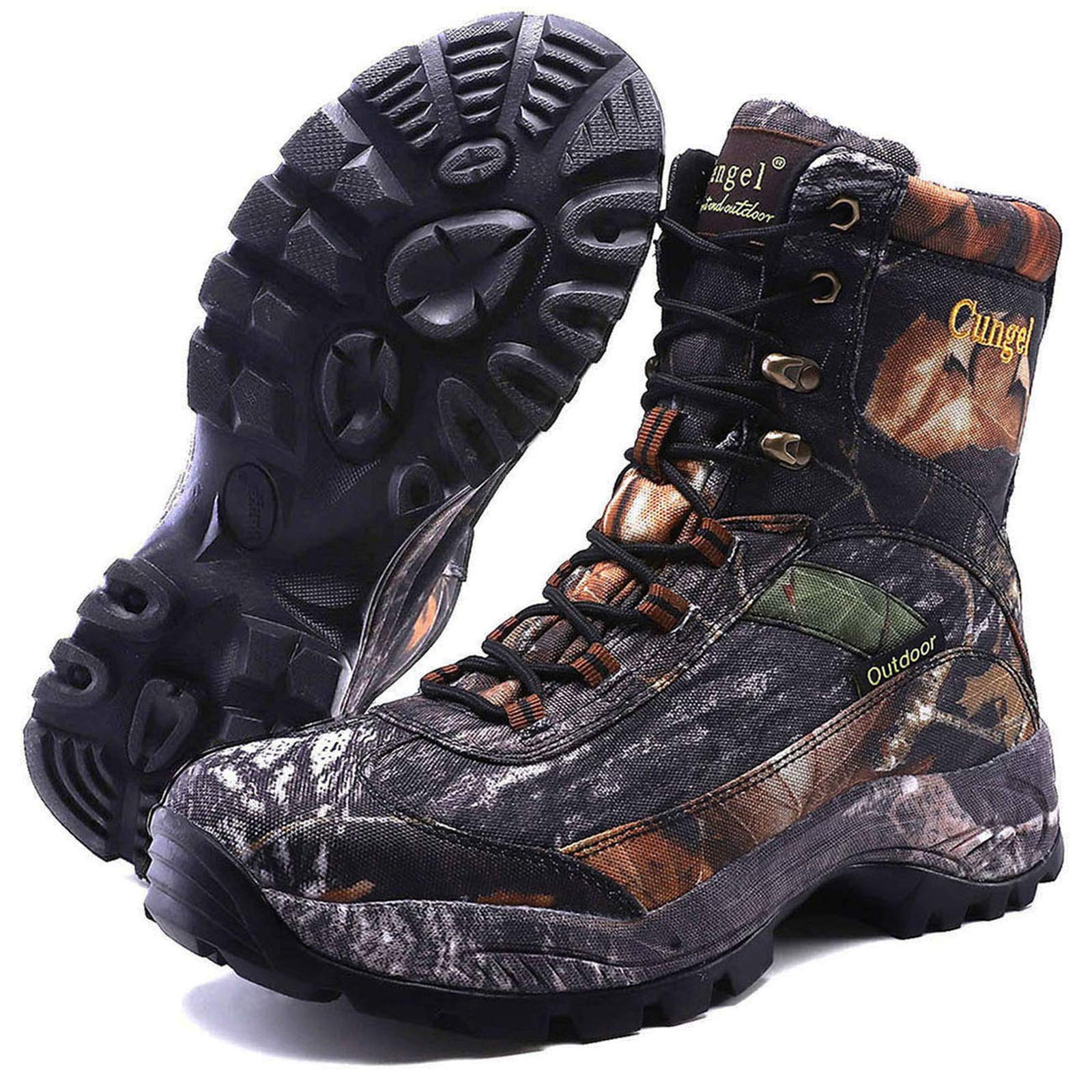 cungel Men's Hunting Boot 8-INCH Camouflage Timber Waterproof Hunter Shoes Forest Boots Jungle Anti-Slip Lightweight Breathable Durable Fishing Hiking Working Field Hunting(black camo,7.5)