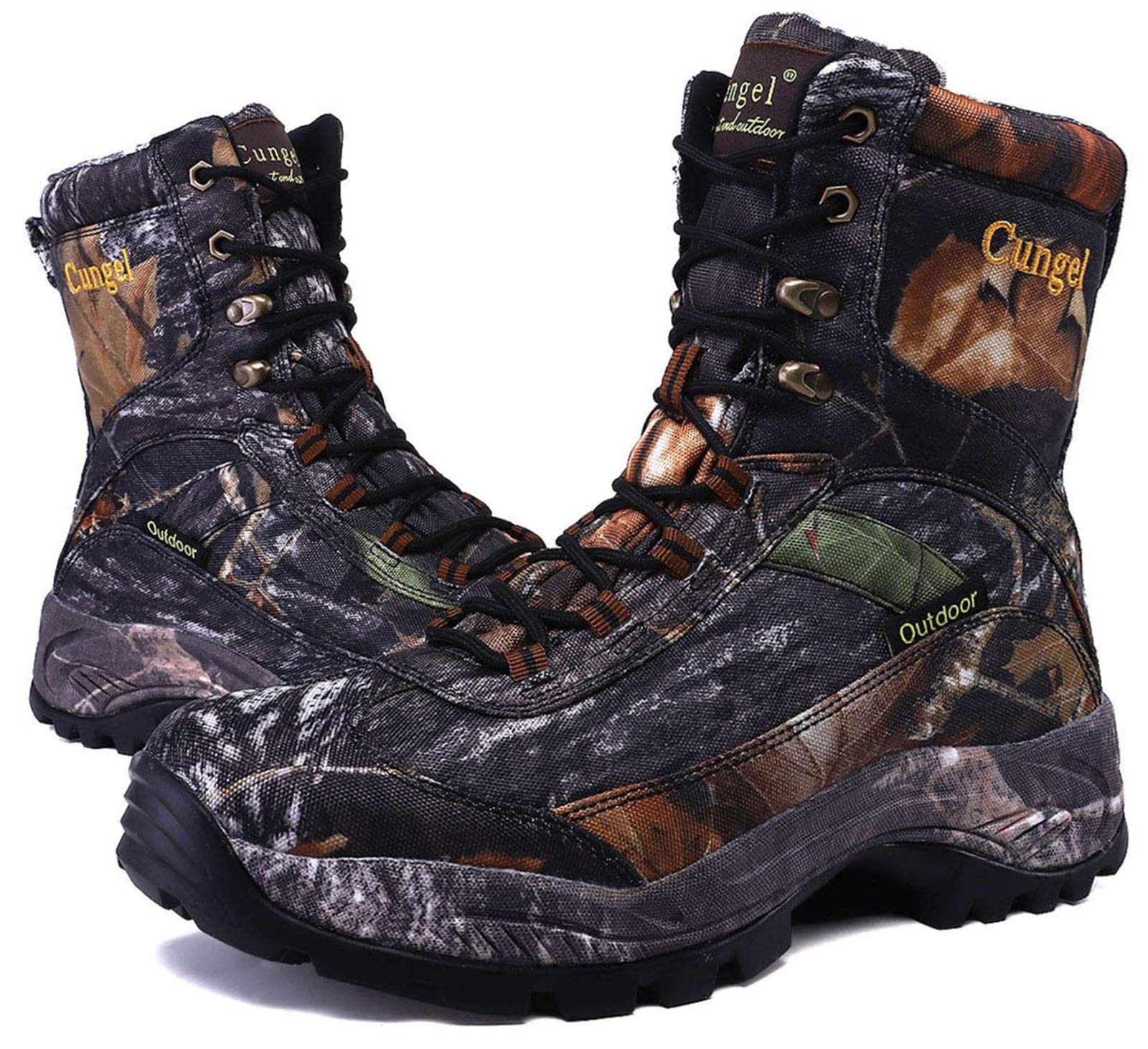 cungel Men's Hunting Boot 8-INCH Camouflage Timber Waterproof Hunter Shoes Forest Boots Jungle Anti-Slip Lightweight Breathable Durable Fishing Hiking Working Field Hunting(black camo,7.5)