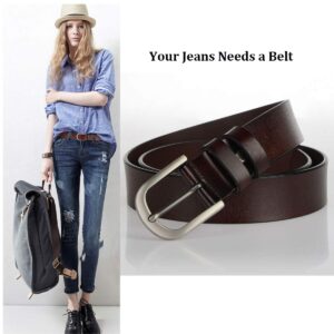 VONSELY Genuine Leather Belts for Dresses, Women Leather Fashion Belts for Pants (Suit Waistline 37"-41", Wide Black)