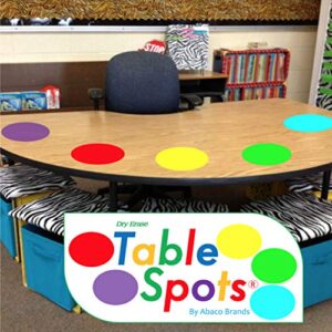 new larger size! | the original table spots for teachers | no staining, no shadowing, complete erase! dry erase, 10 pack multicolor circles, wall stickers, decals