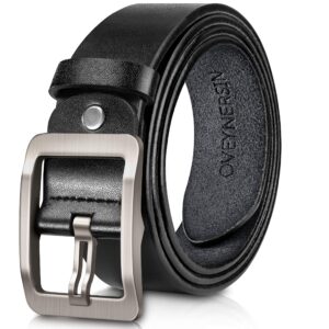 oveynersin men belt - 100% genuine leather casual dress belts big metal buckle adjustable size designer fashion gifts (black, waist size 33"-40"(83-101cm))