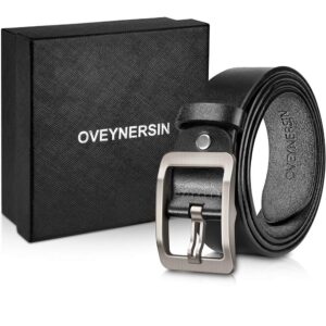 OVEYNERSIN Men Belt - 100% Genuine Leather casual Dress Belts Big Metal Buckle Adjustable Size designer Fashion Gifts (Black, waist size 33"-40"(83-101cm))