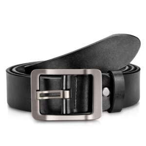 OVEYNERSIN Men Belt - 100% Genuine Leather casual Dress Belts Big Metal Buckle Adjustable Size designer Fashion Gifts (Black, waist size 33"-40"(83-101cm))