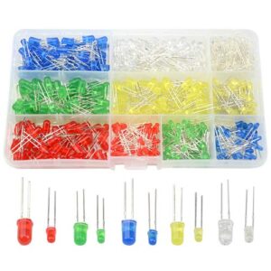 xingyheng 500pcs 10 values 5 colors 3mm and 5mm light emitting diodes assorted kit electrical components for lighting bulbs and lamps(red yellow blue green white)