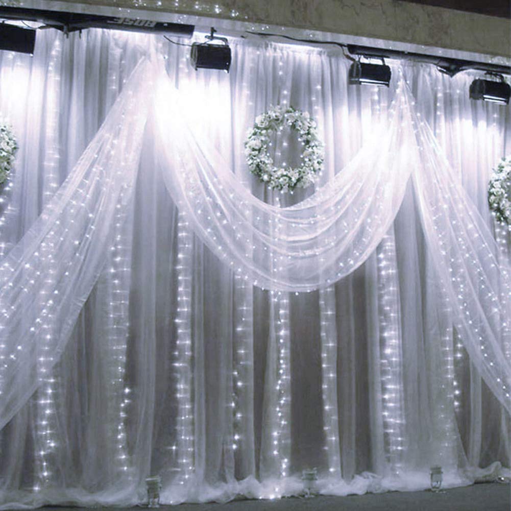 Twinkle Star 600 LED Window Curtain String Light Wedding Party Home Garden Bedroom Outdoor Indoor Wall (White)