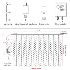 Twinkle Star 600 LED Window Curtain String Light Wedding Party Home Garden Bedroom Outdoor Indoor Wall (White)