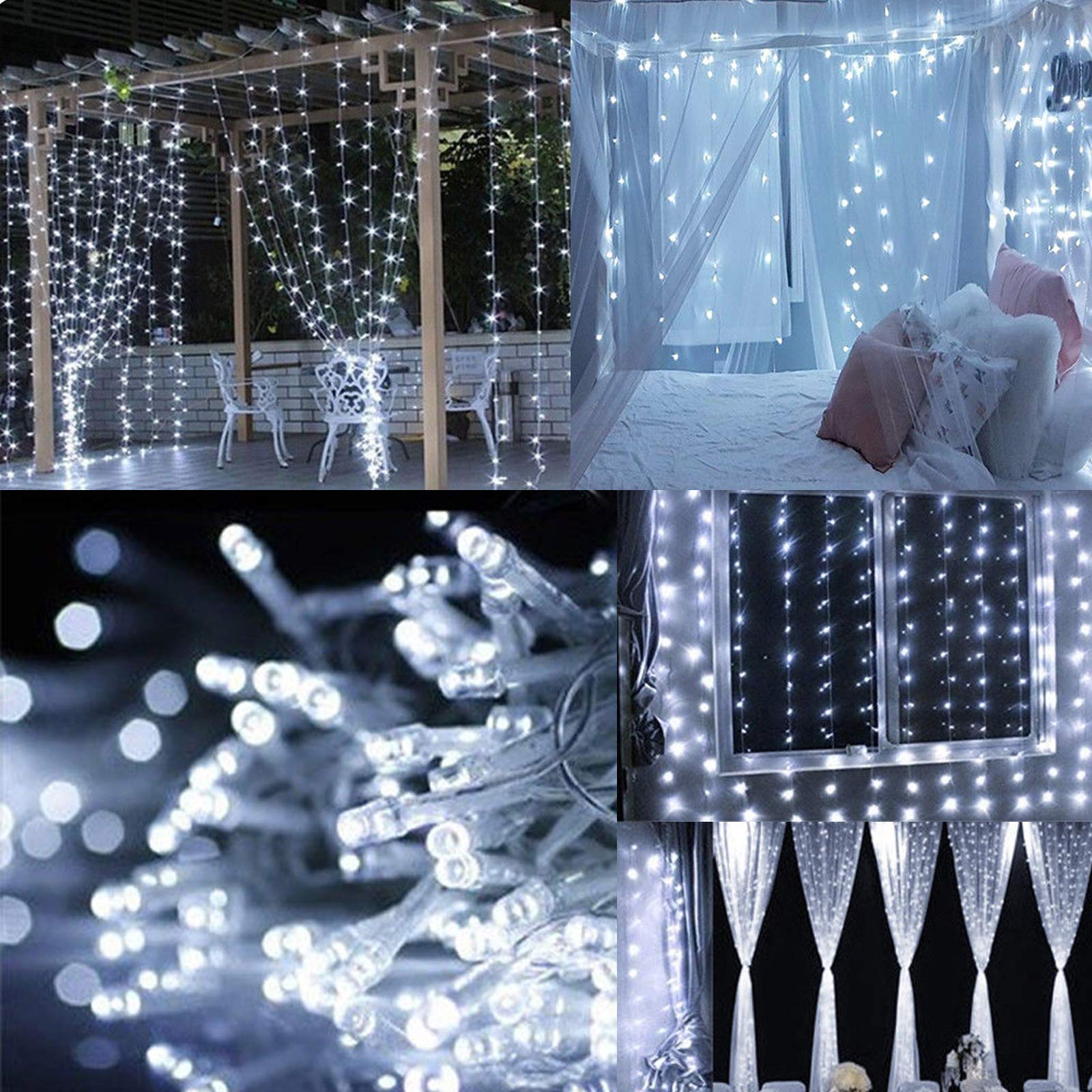 Twinkle Star 600 LED Window Curtain String Light Wedding Party Home Garden Bedroom Outdoor Indoor Wall (White)