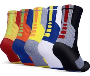 5 pairs mens athletic crew socks basketball cushioned thick sport long compression socks,6.5-11.5