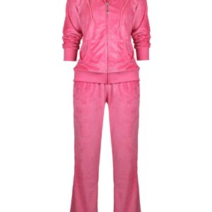 Yasumond Womens Velour Tracksuit Set Soft Sports Zip Up Hoodie and Sweat Pants 2 Pieces Sweatsuits (Coral, M)