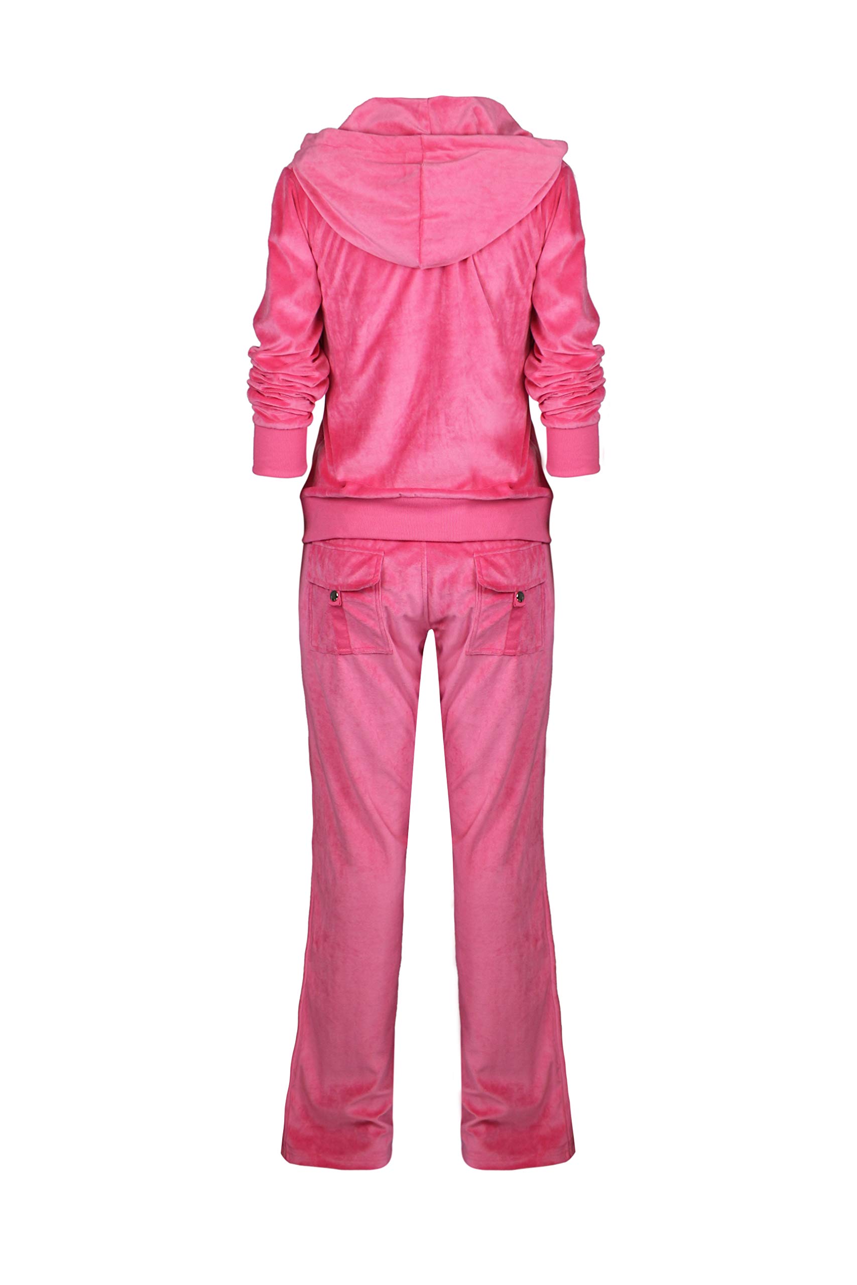 Yasumond Womens Velour Tracksuit Set Soft Sports Zip Up Hoodie and Sweat Pants 2 Pieces Sweatsuits (Coral, M)