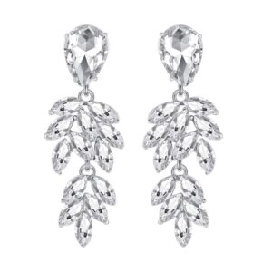 mecresh silver transparent cute crystal leaf filigree cluster chandelier drop dangle earrings jewelry for women's day 2022 fashion jewelry