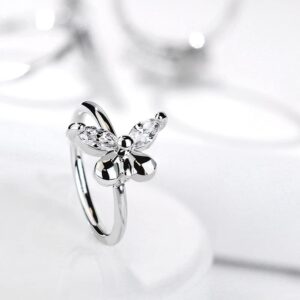 Pierced Owl 20GA CZ Crystal Butterfly Bendable Annealed Nose Cartilage Ring (Silver Tone)