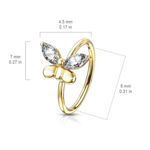 Pierced Owl 20GA CZ Crystal Butterfly Bendable Annealed Nose Cartilage Ring (Silver Tone)