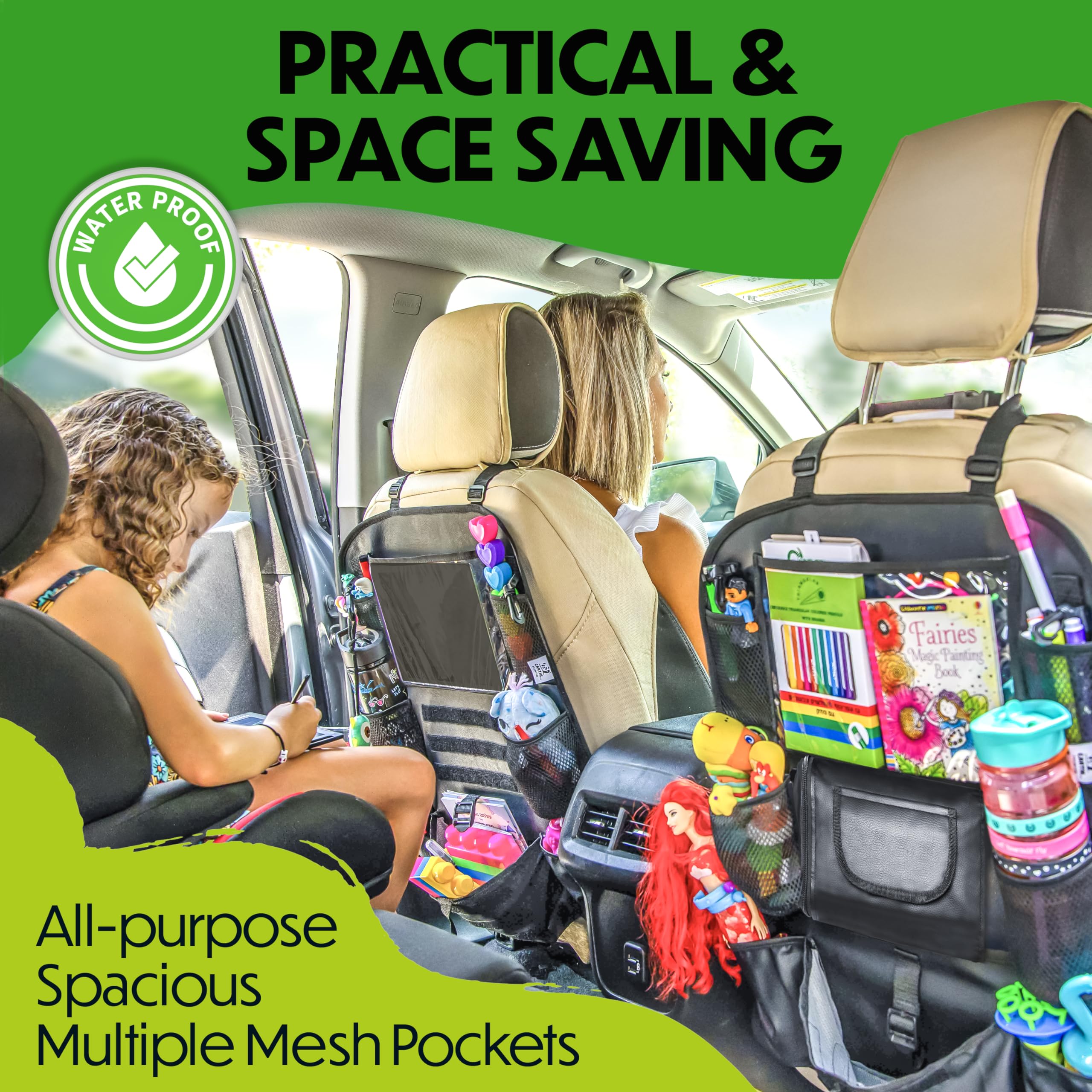 Cartik Backseat Car Organizer - Car Seat Organizer, Road Trip Essentials for Kids, Car Organizer Backseat Storage for Toys & Accessories (Double pack)