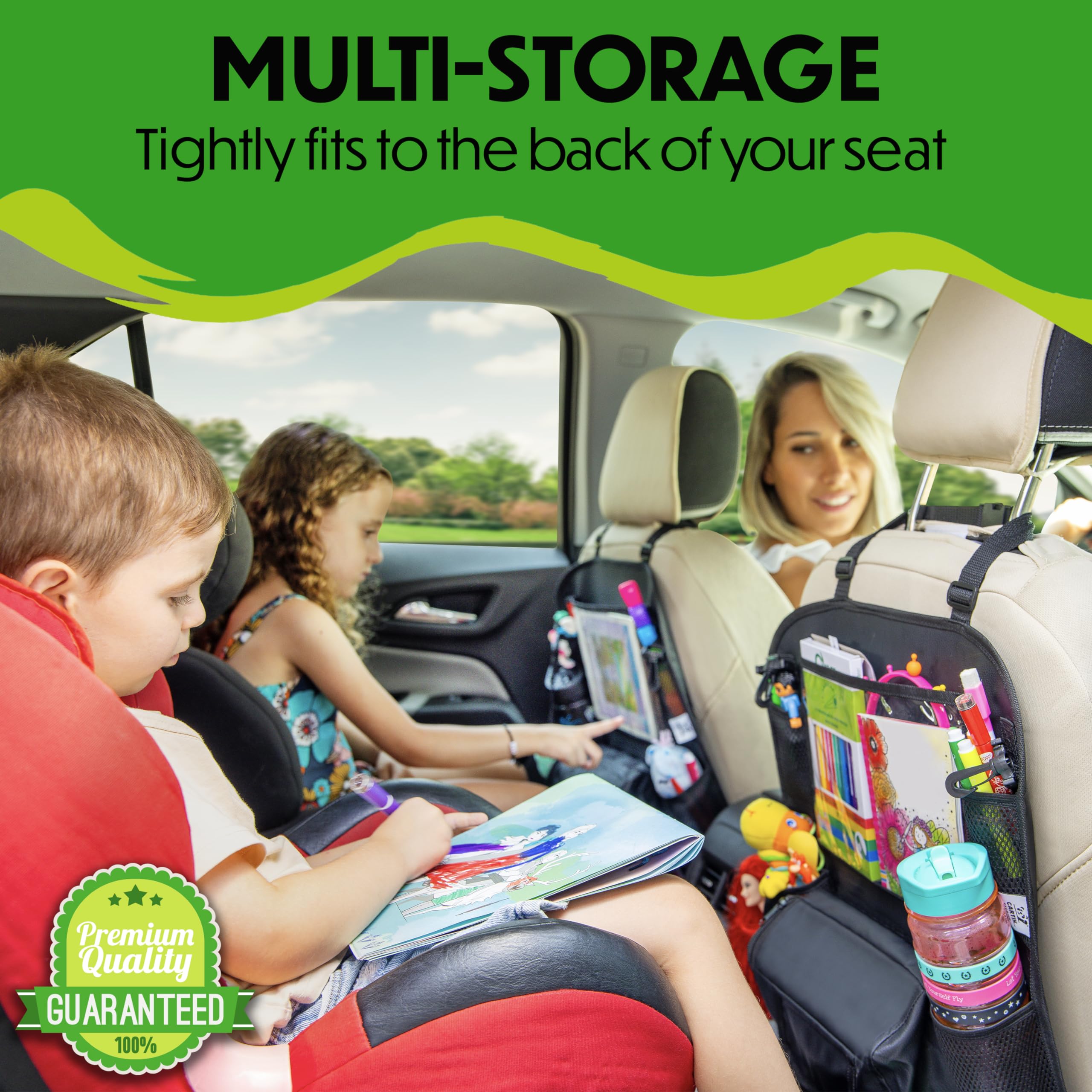 Cartik Backseat Car Organizer - Car Seat Organizer, Road Trip Essentials for Kids, Car Organizer Backseat Storage for Toys & Accessories (Double pack)