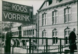 a election banner promoting koos vorrink - vintage press photo