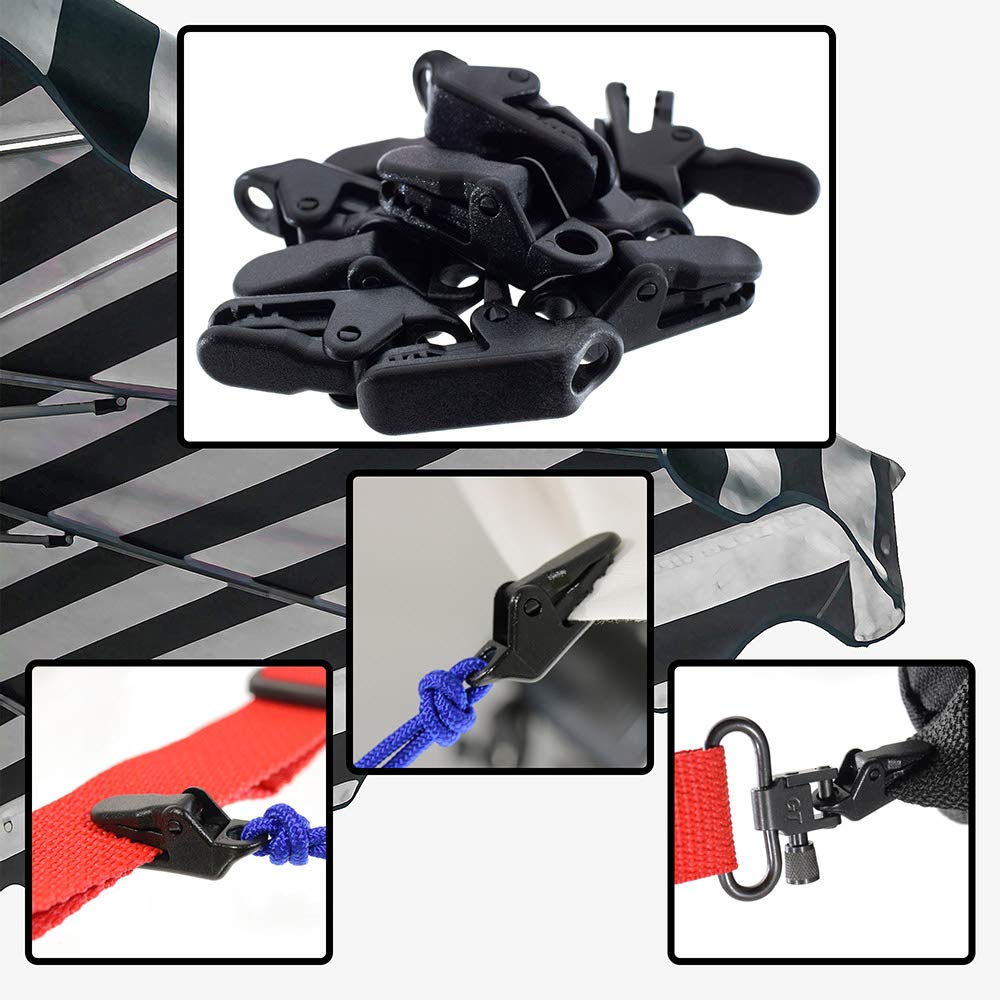 Built For Survival 10 Pack - Black Awning Tarp Clamps Trap Clips Jaw Tent Snaps Camping Clips Tighten