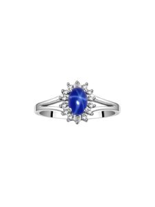 diamond & blue star sapphire ring set in sterling silver