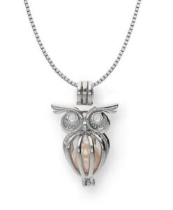 pearlina sterling silver owl necklace cage cultured pearl in oyster wish pearl set 18"