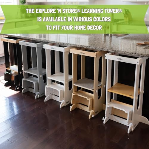 Little Partners Learning Tower Toddler Tower Foldable Step, Explore 'N Store Folding Toddler Tower Montessori Kitchen Tower for Cooking, 22.28" L x 19.56" W x 33.50" H, Ages 2 to 6 (Natural)