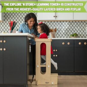 Little Partners Learning Tower Toddler Tower Foldable Step, Explore 'N Store Folding Toddler Tower Montessori Kitchen Tower for Cooking, 22.28" L x 19.56" W x 33.50" H, Ages 2 to 6 (Natural)