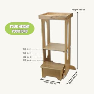 Little Partners Learning Tower Toddler Tower Foldable Step, Explore 'N Store Folding Toddler Tower Montessori Kitchen Tower for Cooking, 22.28" L x 19.56" W x 33.50" H, Ages 2 to 6 (Natural)