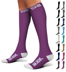 sb sox compression socks (20-30mmhg) for men & women – best compression socks for all day wear, better blood flow, swelling! (large, purple/white)