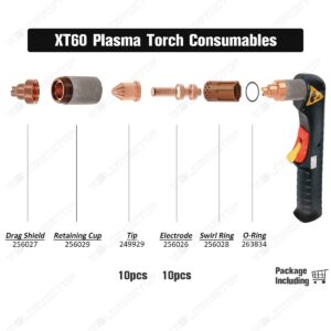 WeldingStop Electrode 256026 Tip 249929 for Miller Spectrum 875 Auto-Line Cutter XT60 Torch 60A PK-20