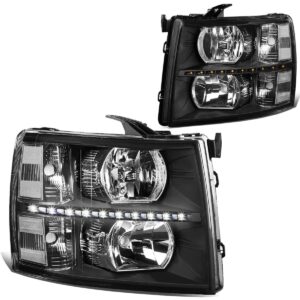 dna motoring hl-led-csil07-bk-cl1 pair led drl strip headlight/lamp compatible with 07-14 silverado, black