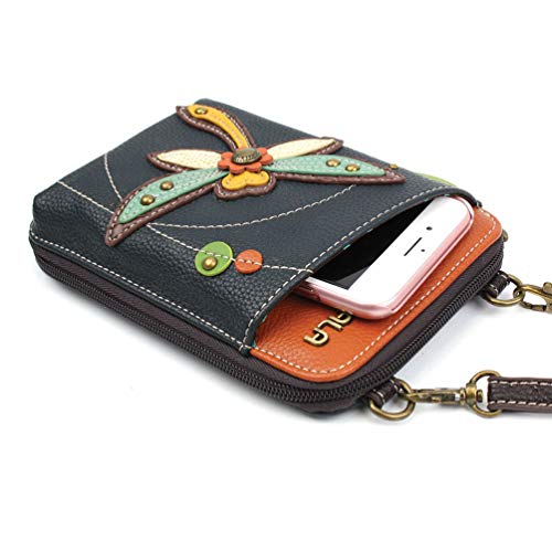 CHALA Wallet Crossbody Cell Phone Purse - Women Faux Leather Multicolor Handbag with Adjustable Strap - Dragonfly - navy