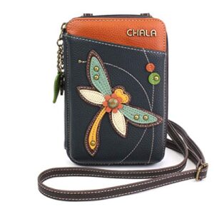 CHALA Wallet Crossbody Cell Phone Purse - Women Faux Leather Multicolor Handbag with Adjustable Strap - Dragonfly - navy