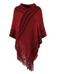 ferand soft pullover poncho sweater cape with hood for women, one size, burgundy