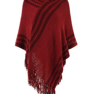 Ferand Soft Pullover Poncho Sweater Cape with Hood for Women, One size, Burgundy