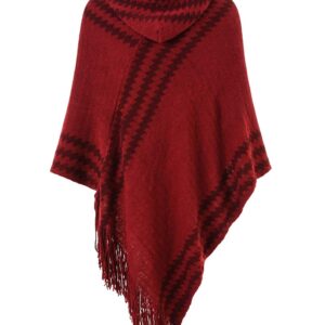 Ferand Soft Pullover Poncho Sweater Cape with Hood for Women, One size, Burgundy