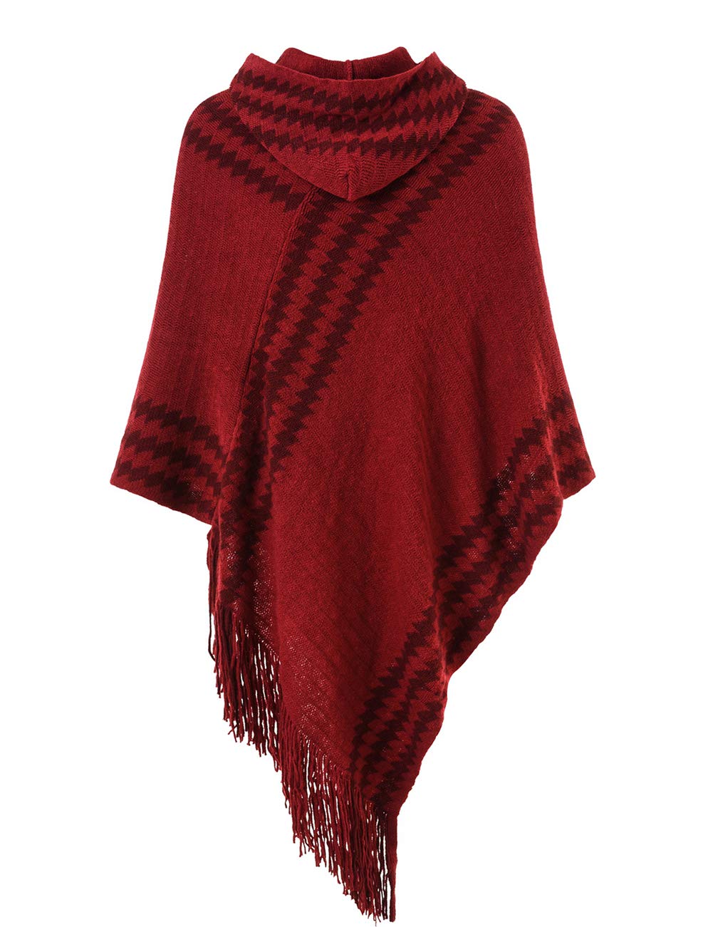 Ferand Soft Pullover Poncho Sweater Cape with Hood for Women, One size, Burgundy