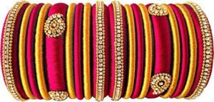 silk thread designer bangles in pink & gold combination - 2.8