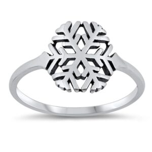 oxidized snowflake christmas winter ring .925 sterling silver band size 7