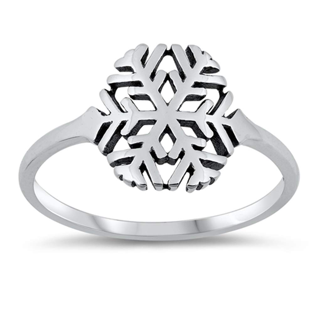 Oxidized Snowflake Christmas Winter Ring .925 Sterling Silver Band Size 7