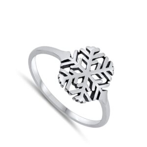 Oxidized Snowflake Christmas Winter Ring .925 Sterling Silver Band Size 7